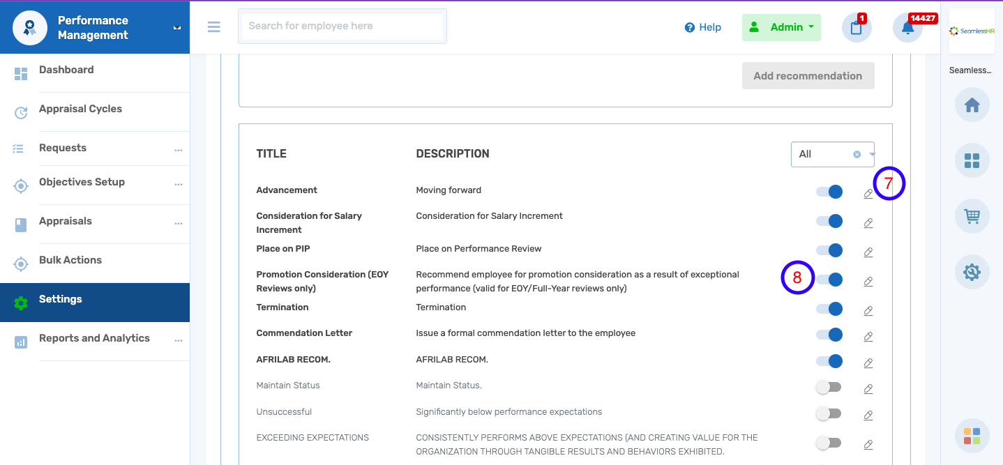 How To Set Up / Edit Appraisal Recommendations.